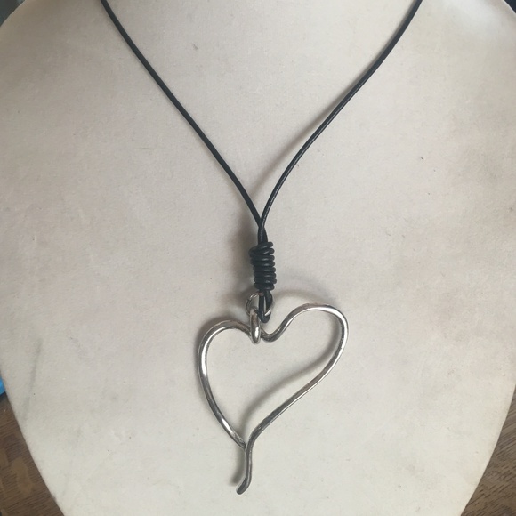 Suzi Q | Jewelry | Silver Abstract Necklace On A Black Cord | Poshmark